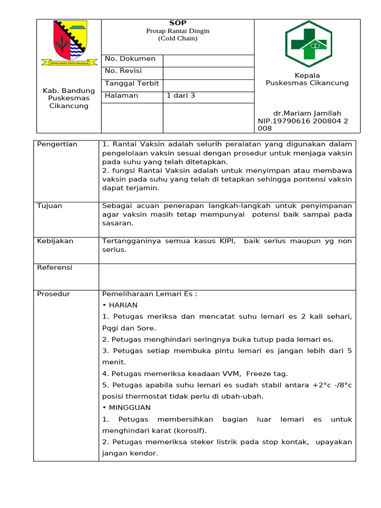 SOP Cold Chain Sudah Edit | PDF