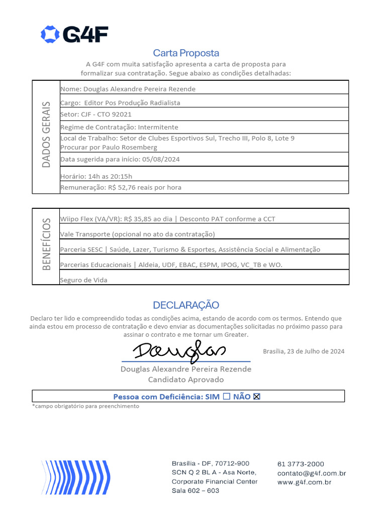 Douglas Alexandre - Carta Proposta Preenchida | PDF