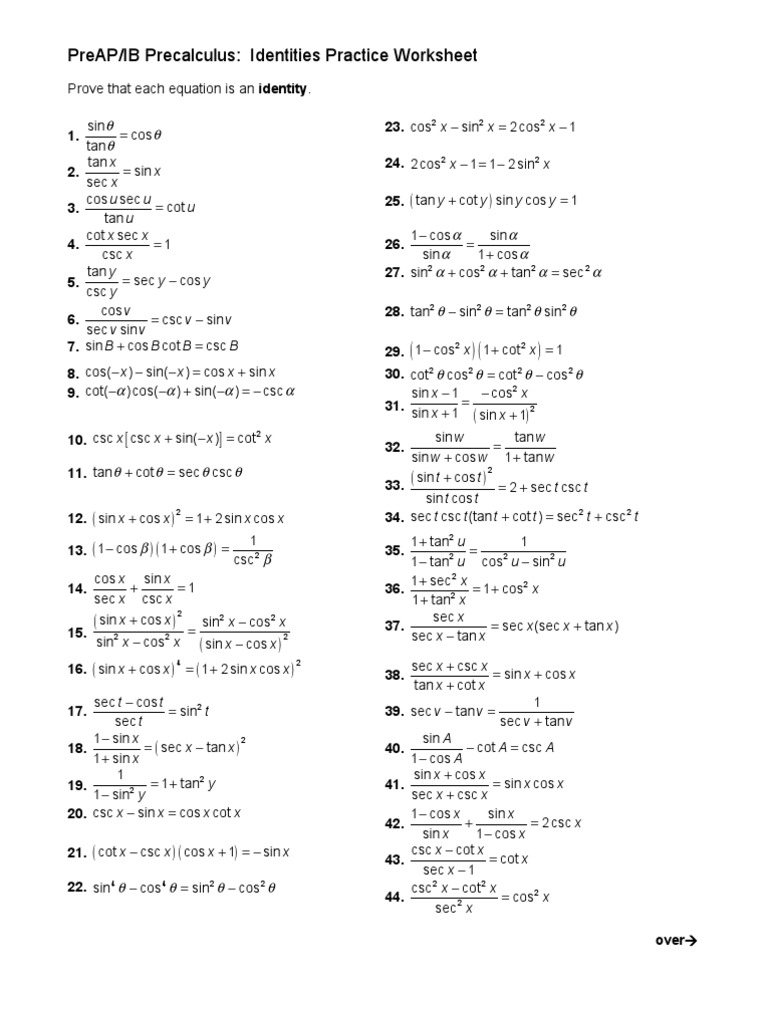 Worksheet Identities Practice | PDF