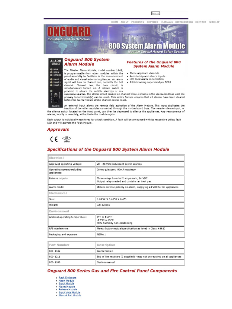 Allestec Alarm Module For The Onguard 800 Series Gas and Fire Control ...