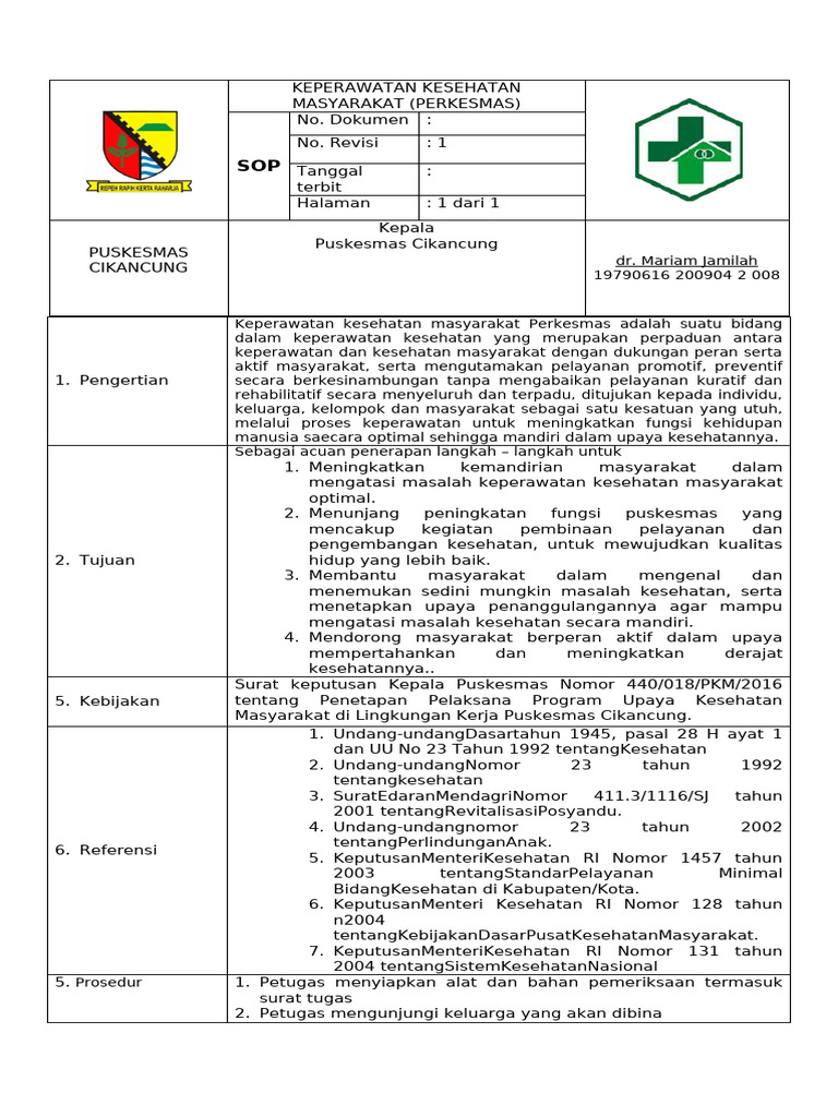 Sop Perkesmas Revisi 2018 | PDF