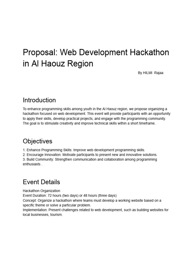Proposal For A Hackathon in Al Haouz | PDF | Web Development | Innovation