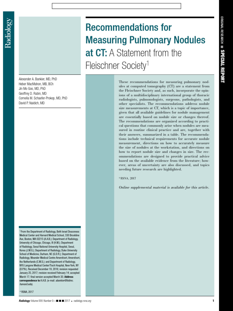 5.recommendations For Measuring Pulmonary Nodules at CT Fleischner | PDF