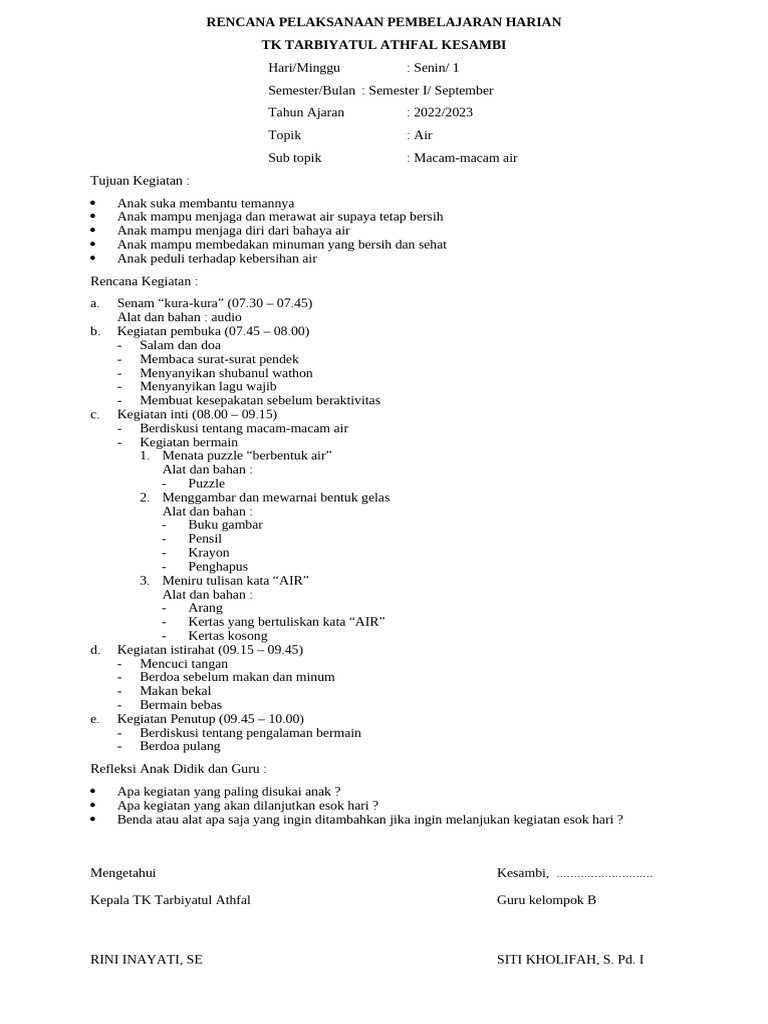 RPPH Topik Air Kel B | PDF