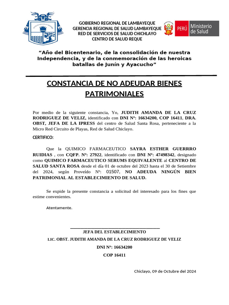Constancia de No Adeudar | PDF