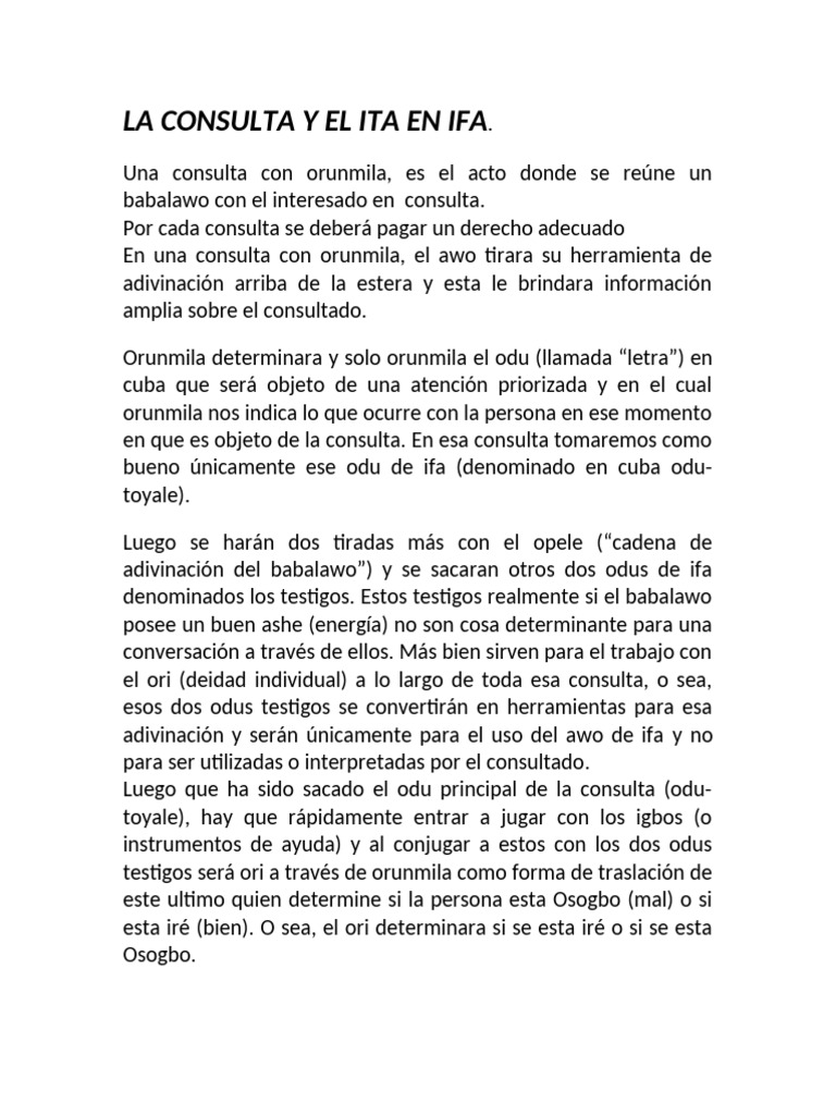 Consulta y Significado del Ita en Ifá | PDF | Libre albedrío | Estudios ...