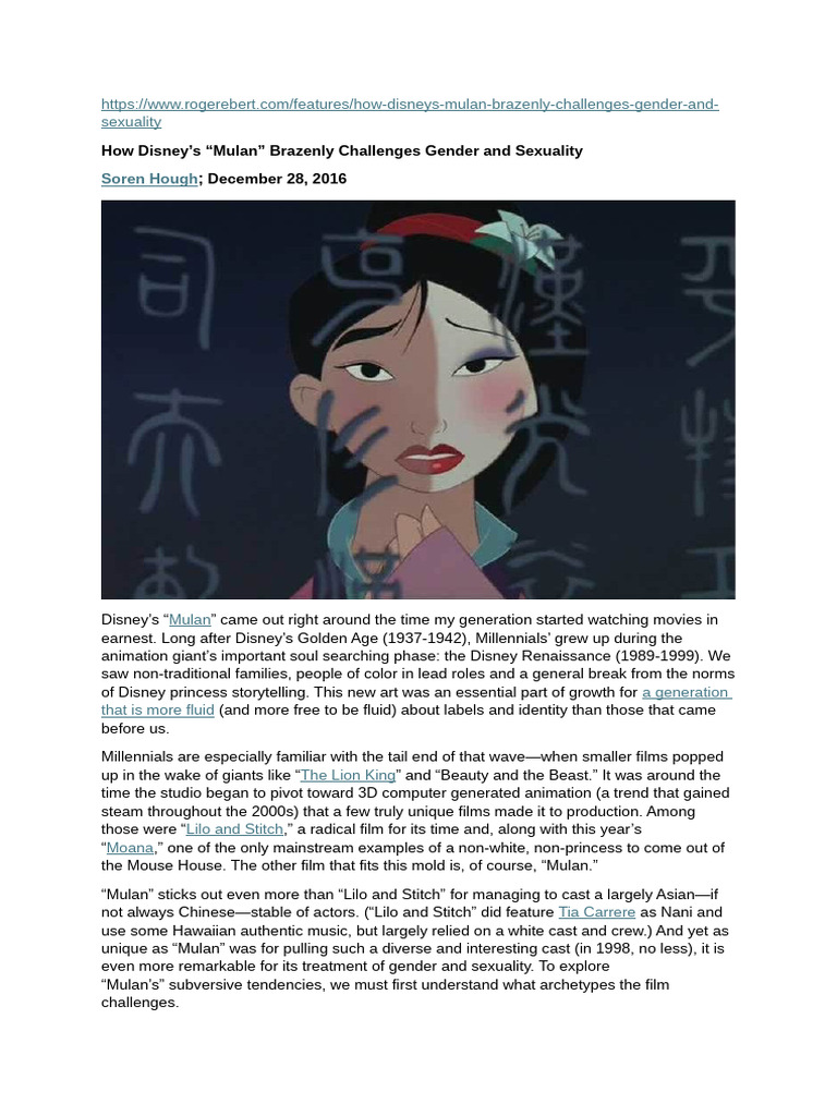 Mulan Challenges Gender | PDF