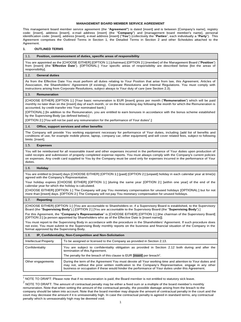 Management Board Member Service Agreement-1 | PDF