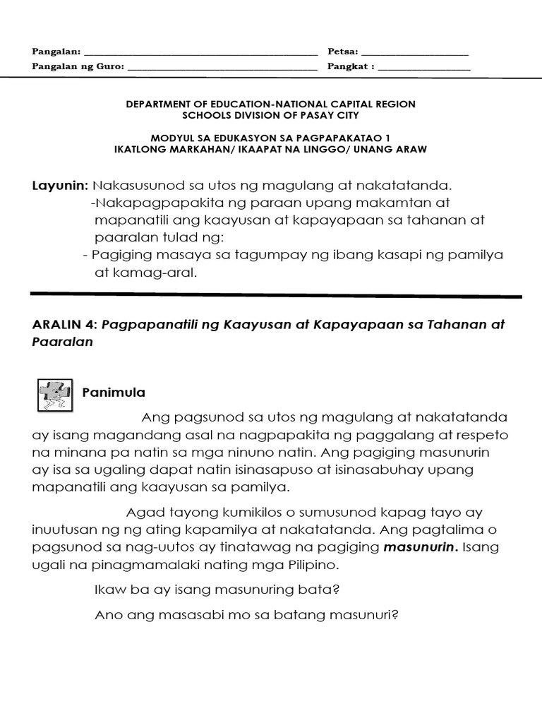 7 Pasay-EsP1-Q3-W4 | PDF