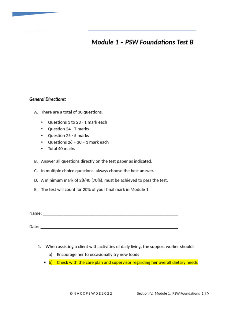 IV-2 Test - Module 1 PSW Foundations (B) | PDF IV-2 Test - Module 1 PSW Foundations (B) | PDF