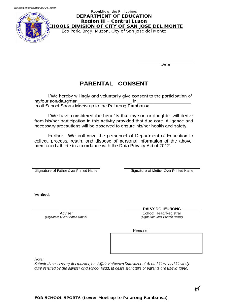 Parent Consent Intrams | PDF