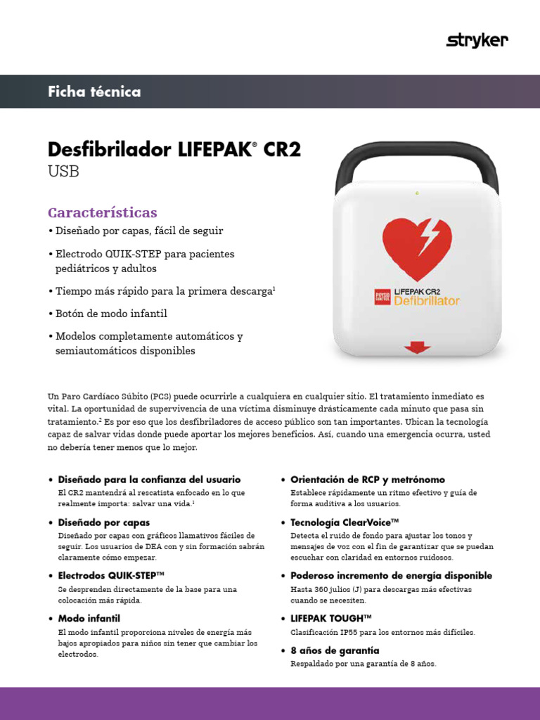 FICHA TECNICA PHYSIO CONTROL LIFEPAK CR2 USB Data Sheet | PDF