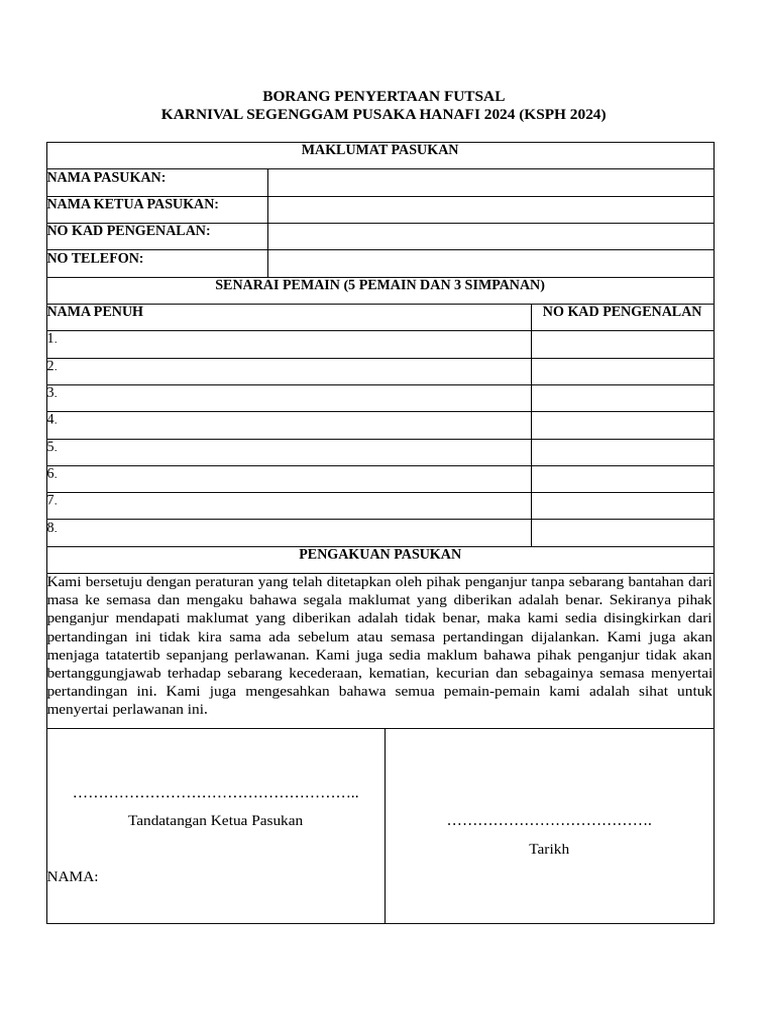 Borang Pnyertaan Futsal-1 | PDF