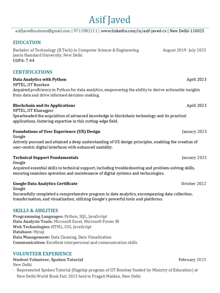 Asif Javed CV | PDF | Art | Computers