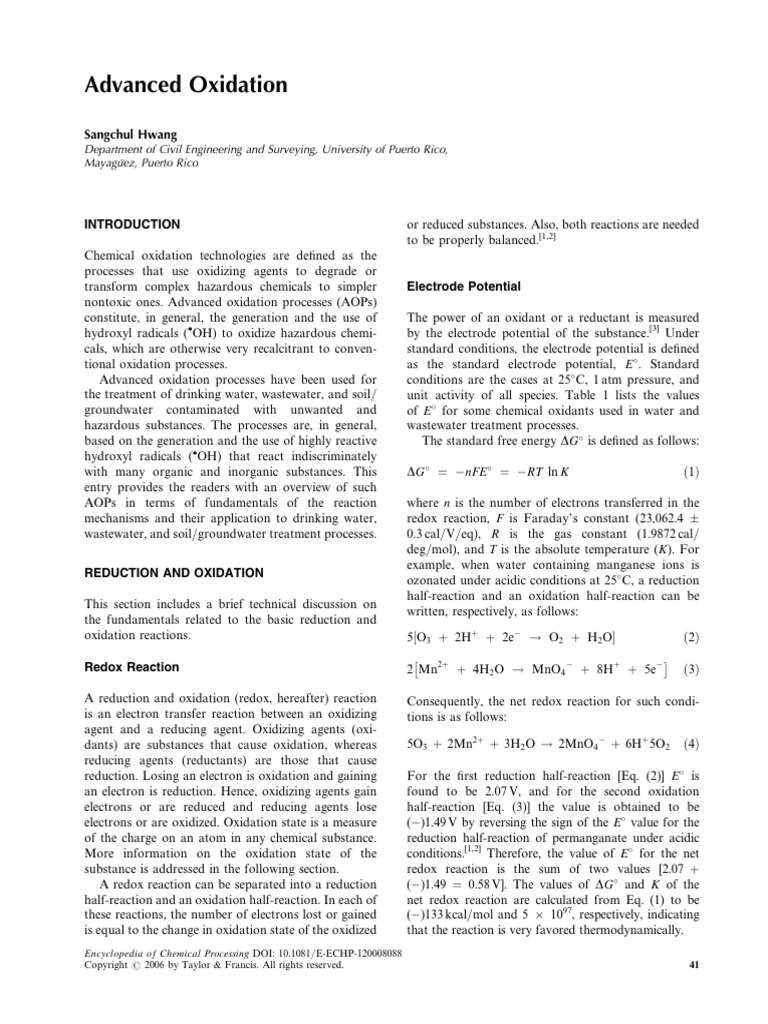 Advanced Oxidation | PDF