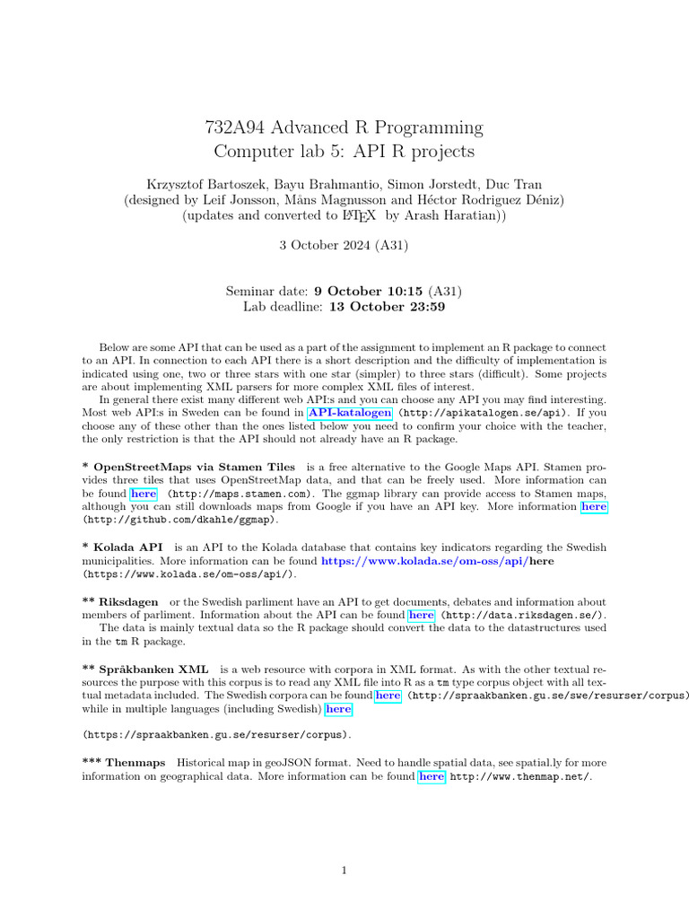 732A94 AdvancedRHT2024 Lab05 APIprojectExamples | PDF | Xml | Information Retrieval