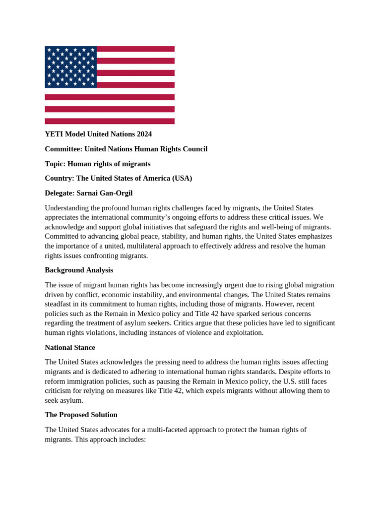 Position Paper - The USA | PDF