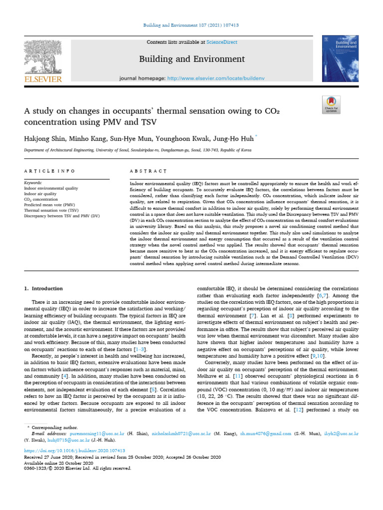 A Study On Changes in Occupants Thermal Sensation Owing - 2021 ...