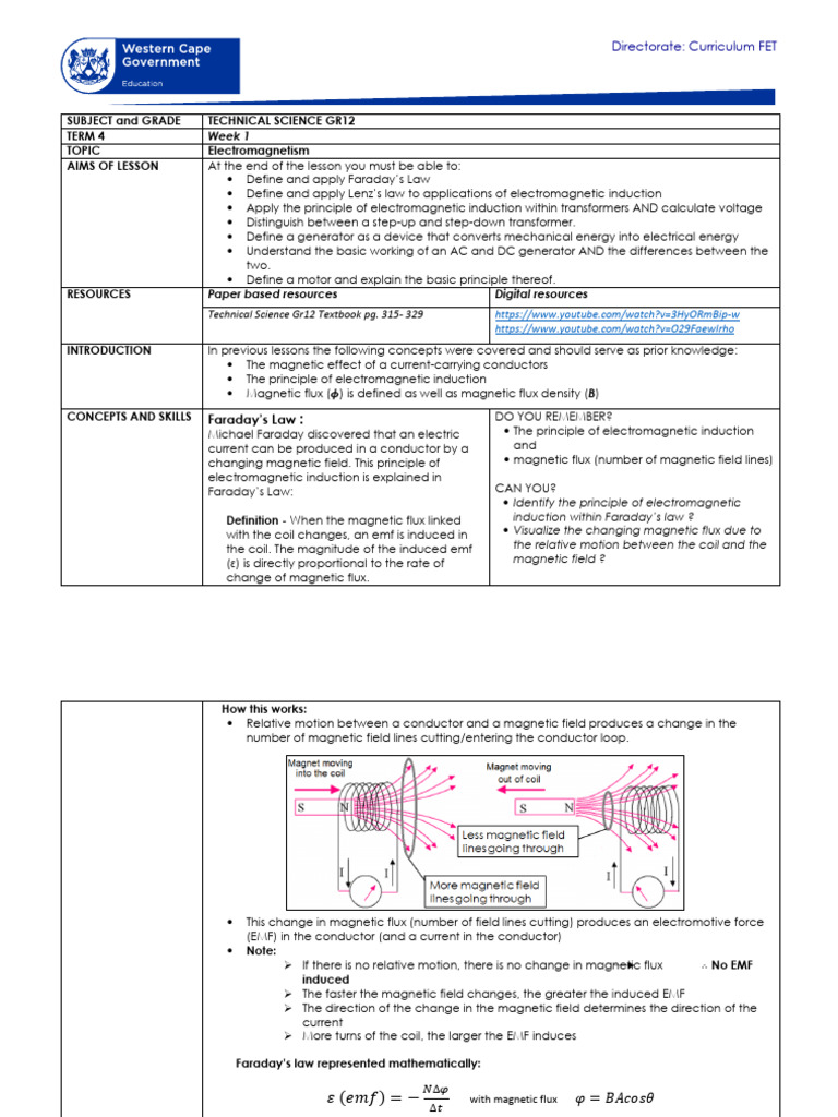 Technical Sciences Grade 12 Term 4 Week One | PDF | Electromagnetic ...