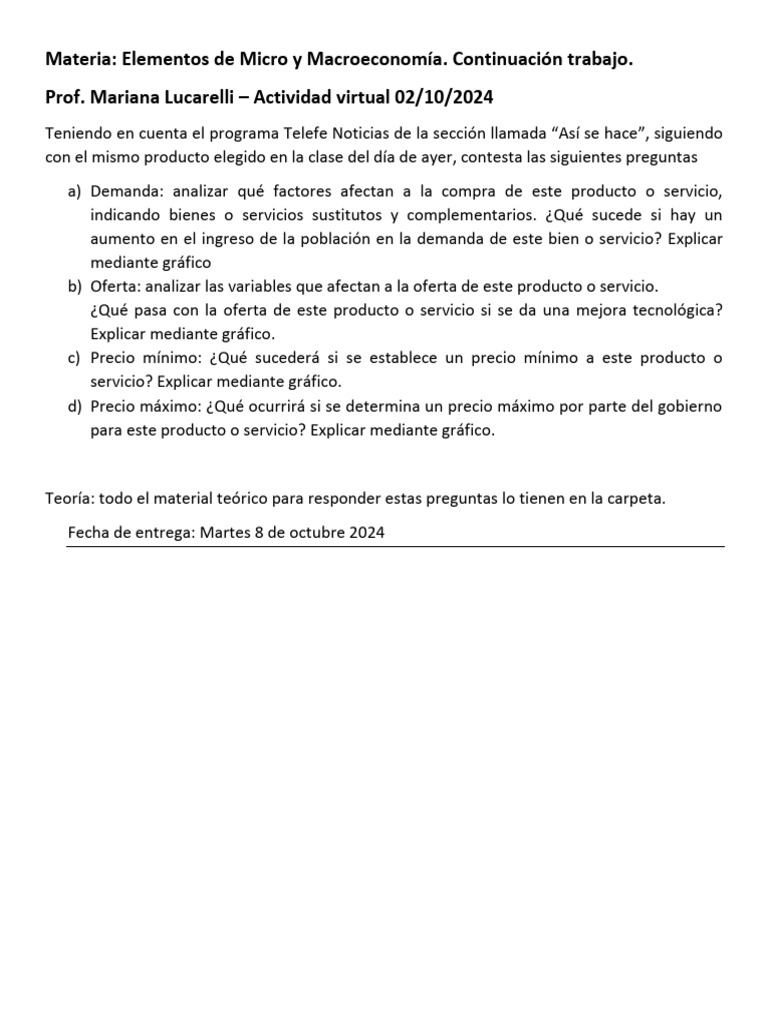 Actividad Virtual 02 10 2024 Elementos Micro y Macroeconomía | PDF