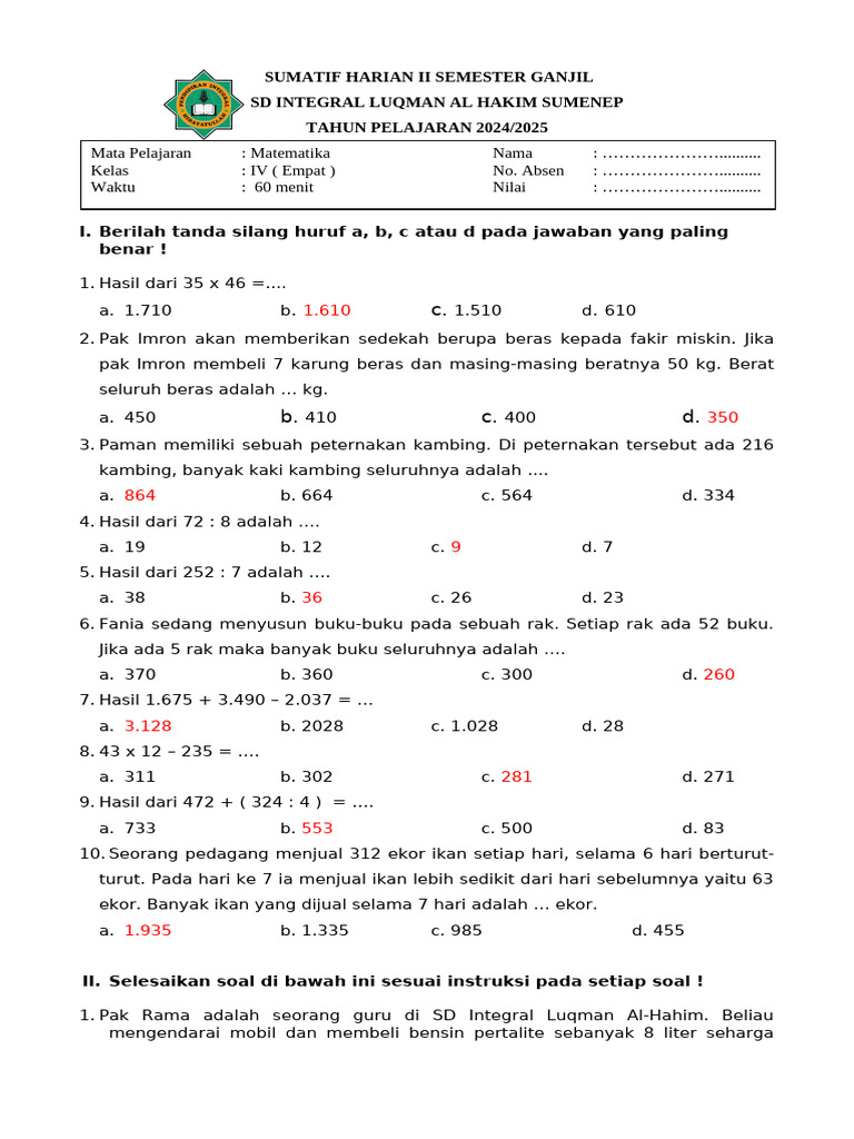 PH MTK Bab Bilangan Kls 4 | PDF