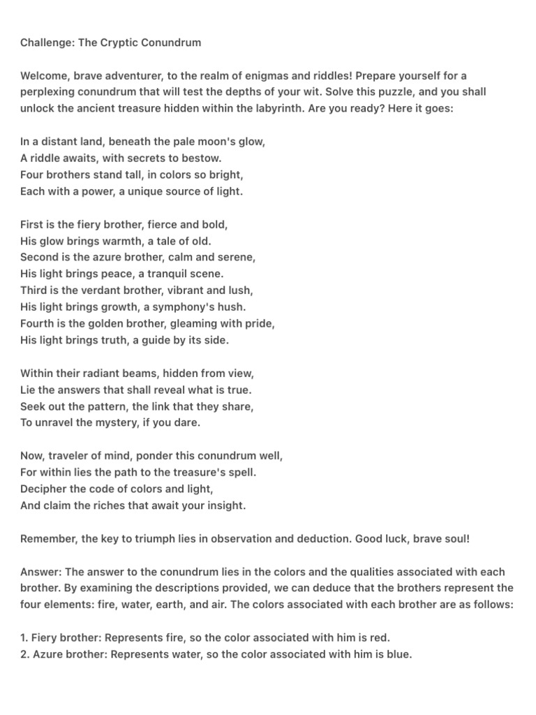 Challenge: The Cryptic Conundrum | PDF | Art | Poetry