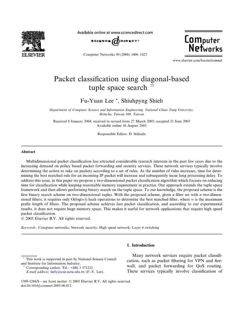 Packet Classification Using Diagonal-Based Tuple Space Search | PDF