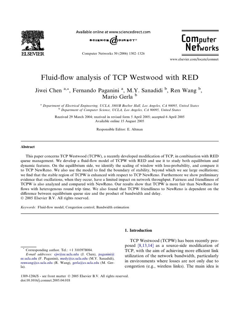 Fluid - Ow Analysis of TCP Westwood With RED: Jiwei Chen, Fernando ...
