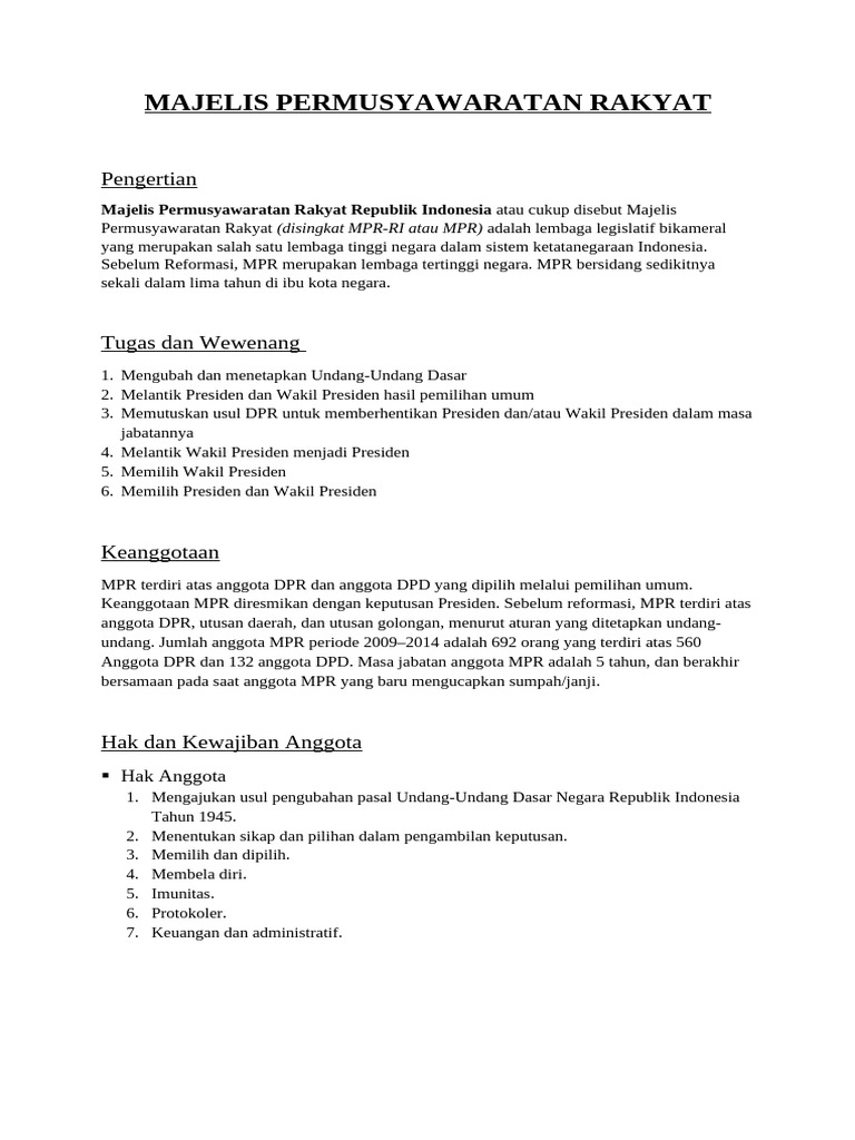 Majelis Permusyawaratan Rakyat | PDF