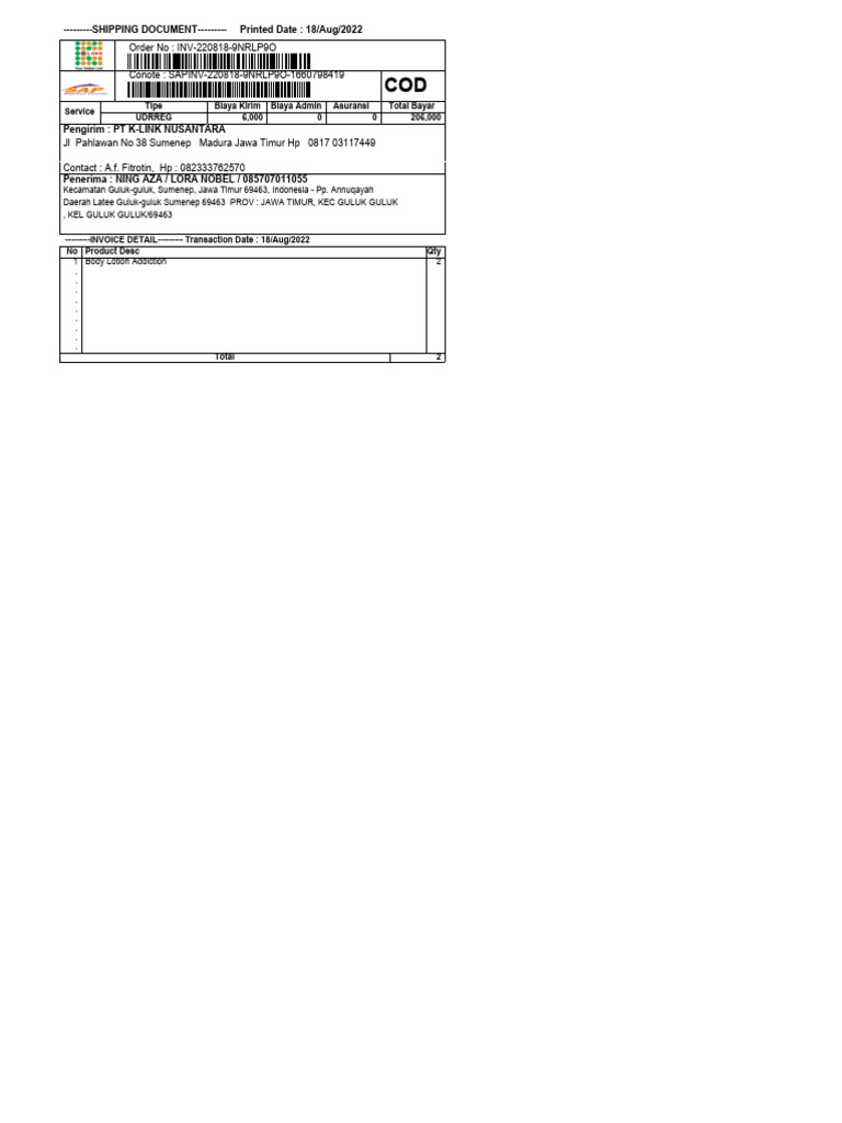 Order No: INV-220818-9NRLP9O Conote: SAPINV-220818-9NRLP9O-1660798419 | PDF