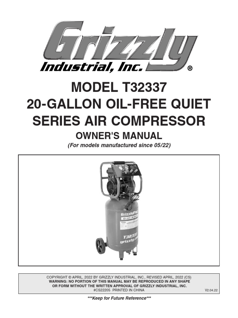 Grizzly T32337 Air Compressor | PDF | Mains Electricity | Power Supply