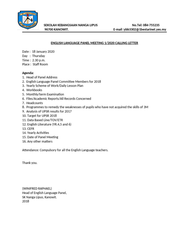 Eng Panel 1ST Meeting 2020 Calling Letter | PDF