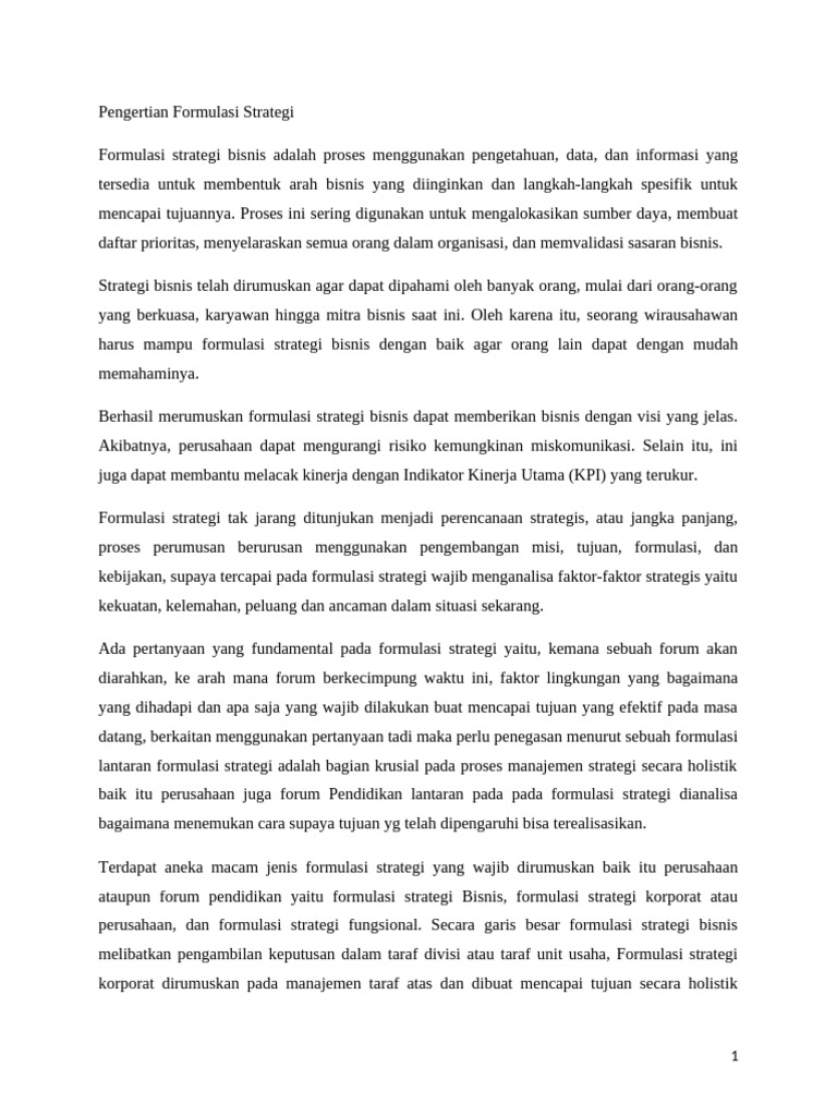 Pengertian Formulasi Strategi | PDF | Bisnis