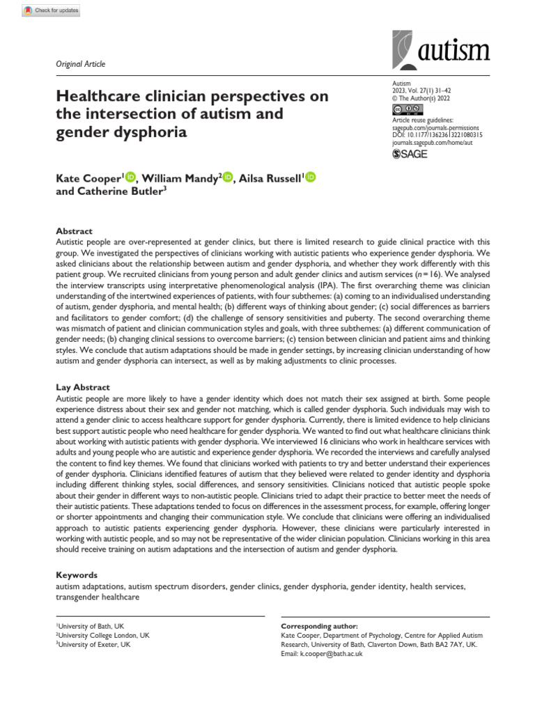 Cooper Et Al 2022 Healthcare Clinician Perspectives On The Intersection ...