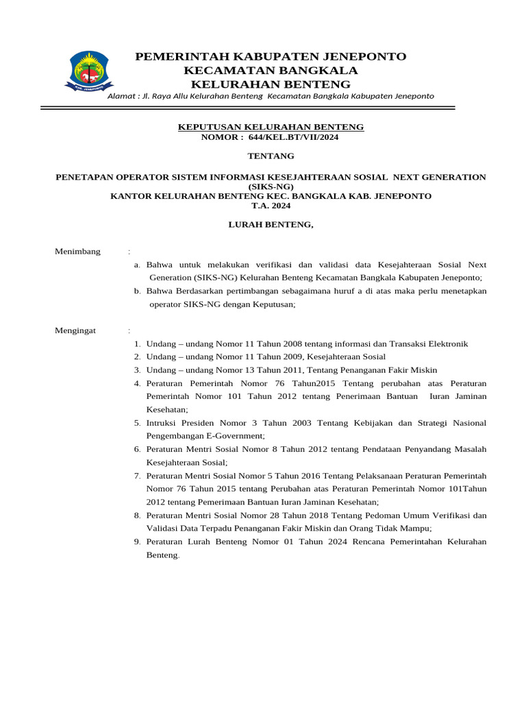 SK Admin Kelurahan | PDF