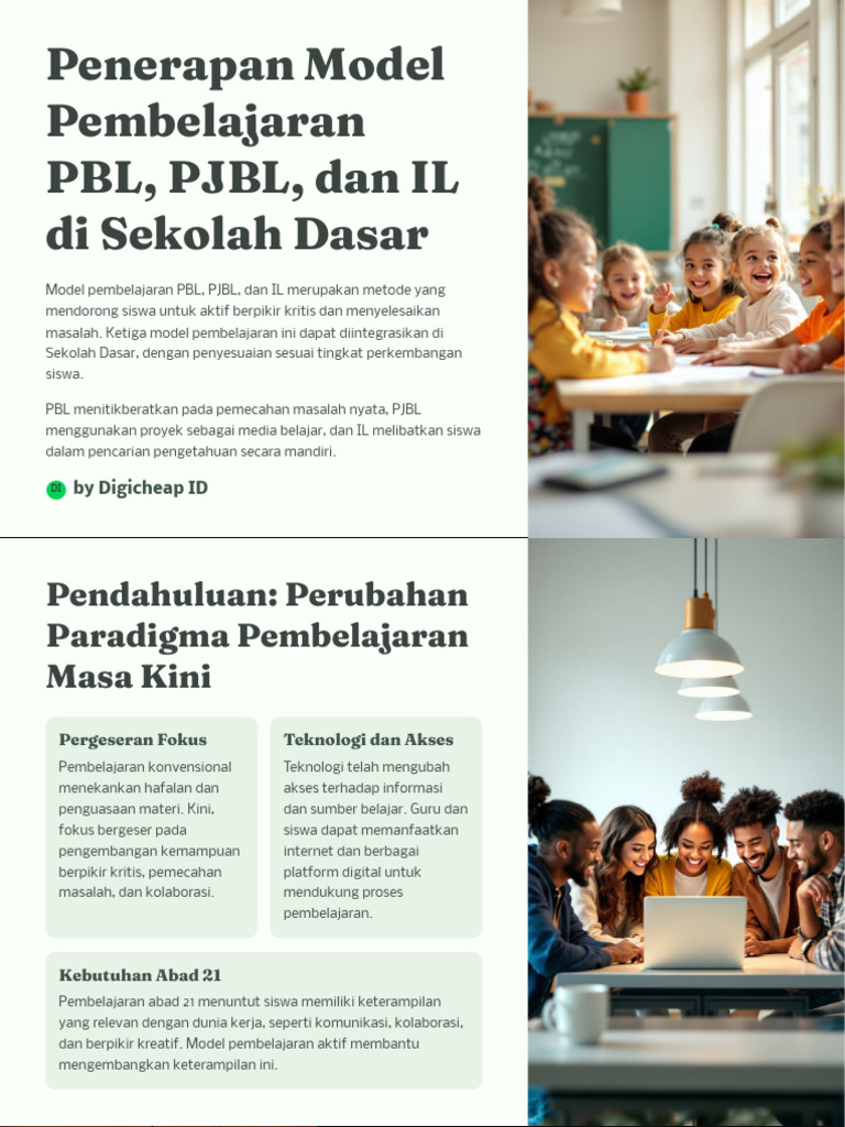Penerapan Model Pembelajaran PBL PJBL Dan IL Di Sekolah Dasar | PDF