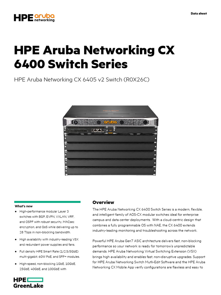 HPE Aruba Networking CX 6405 v2 Switch-PSN1014613809FIEN | PDF
