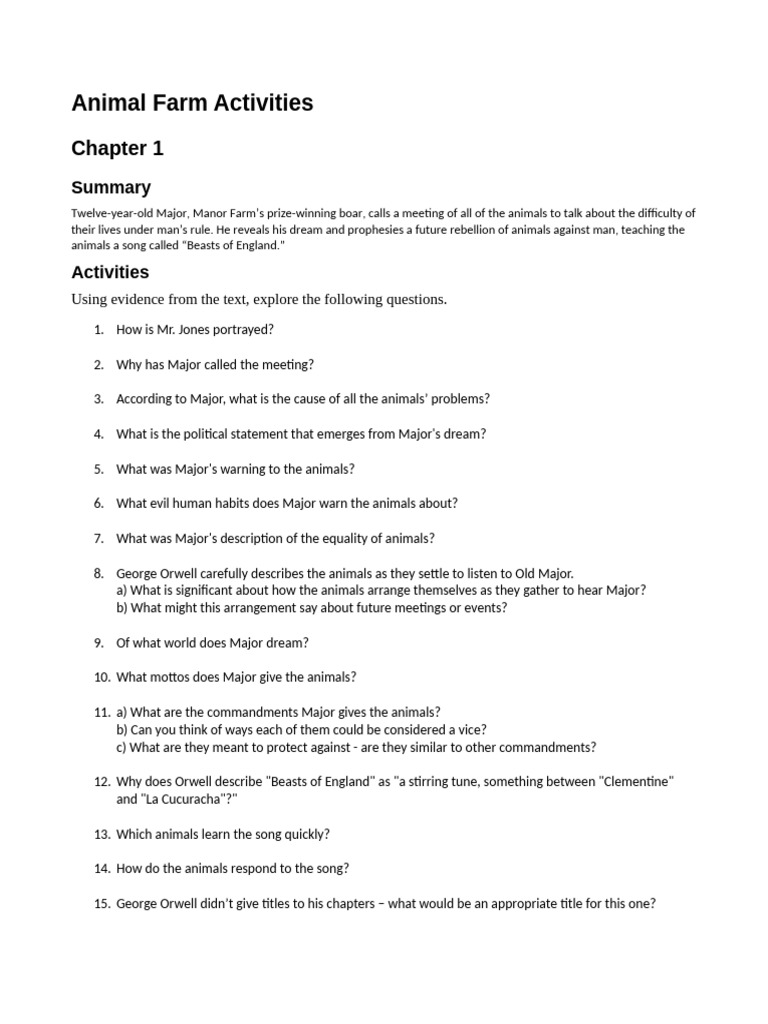 N5 Orwell Animal Farm 00 Chapter Questions STUDENTS | PDF | Young Adult