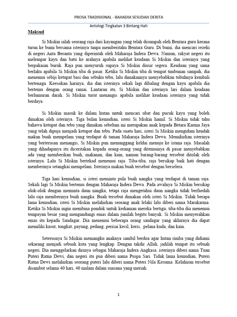 Prosa Tradisional Bahagia Sesudah Derita | PDF