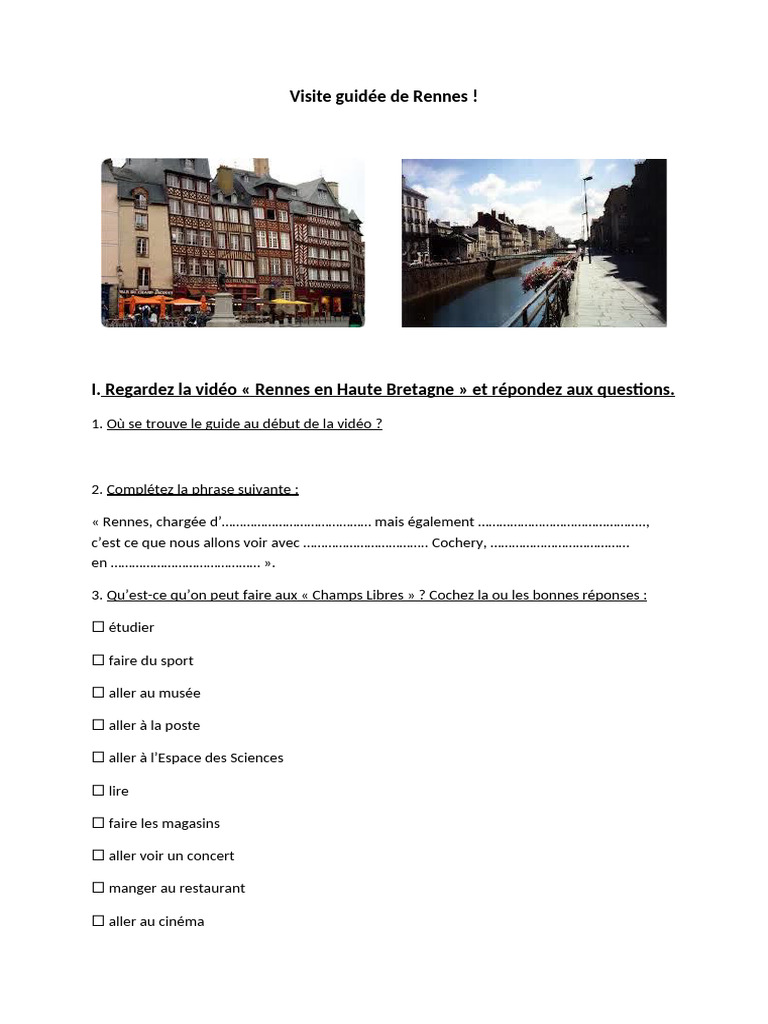 Séance FLE A1 Visite Guidée de Rennes | PDF