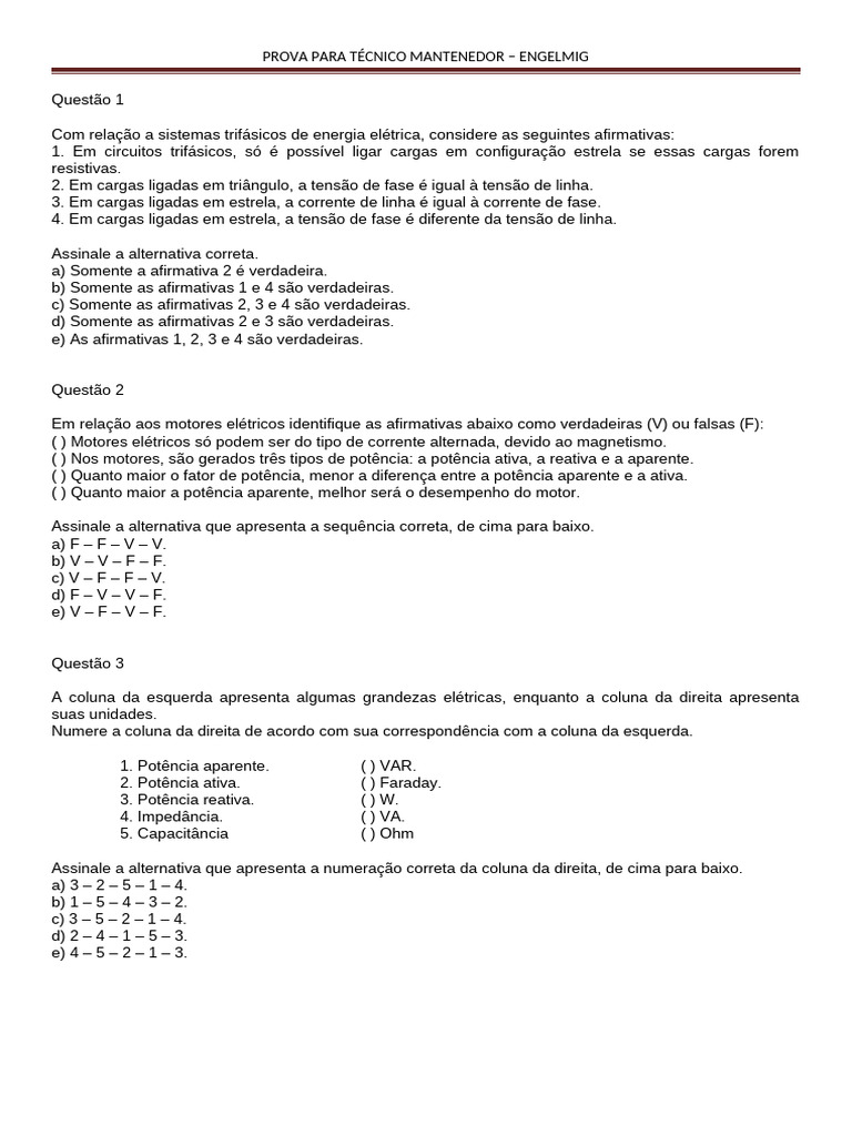 Prova P - Tecnicos Mantenedores | PDF