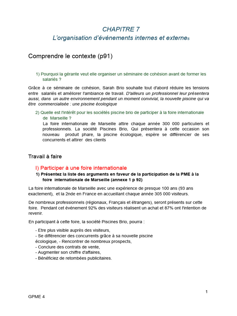 CHAPITRE 7 Orga Evenement Interne Et Externe | PDF
