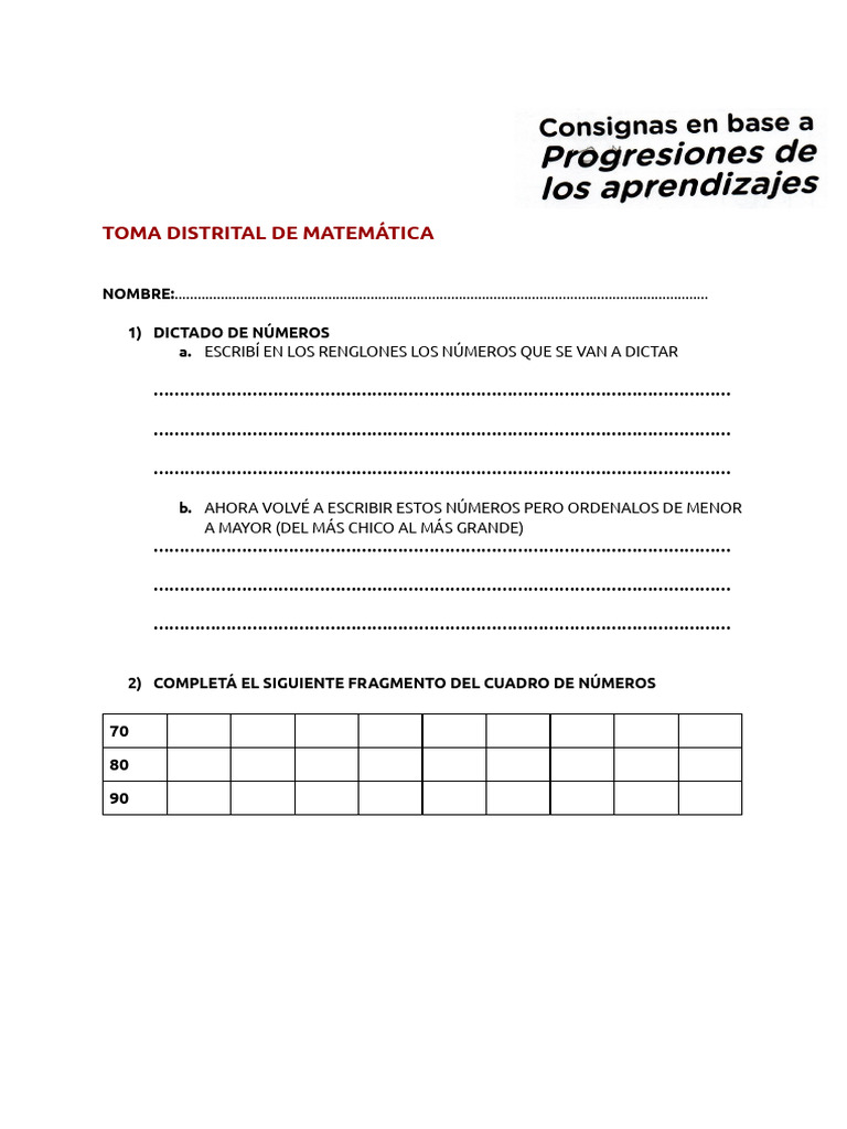 Modelo Toma Progresiones Matemática | PDF