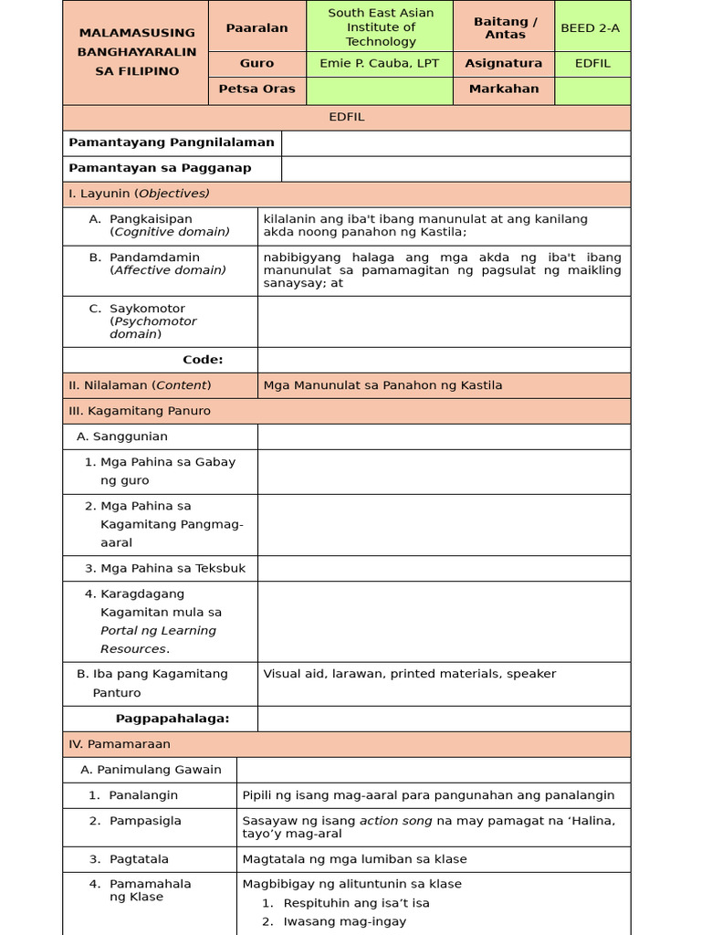 Filipino Lesson Plan | PDF