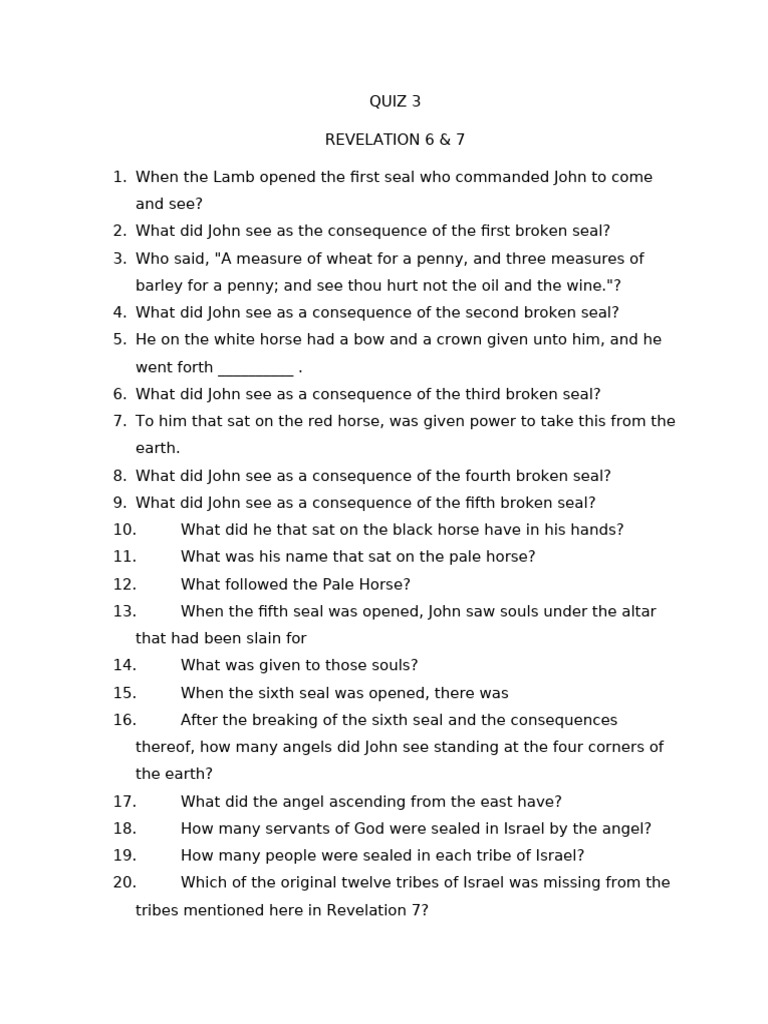 QUIZ 3 - Revelation 6 & 7 | PDF