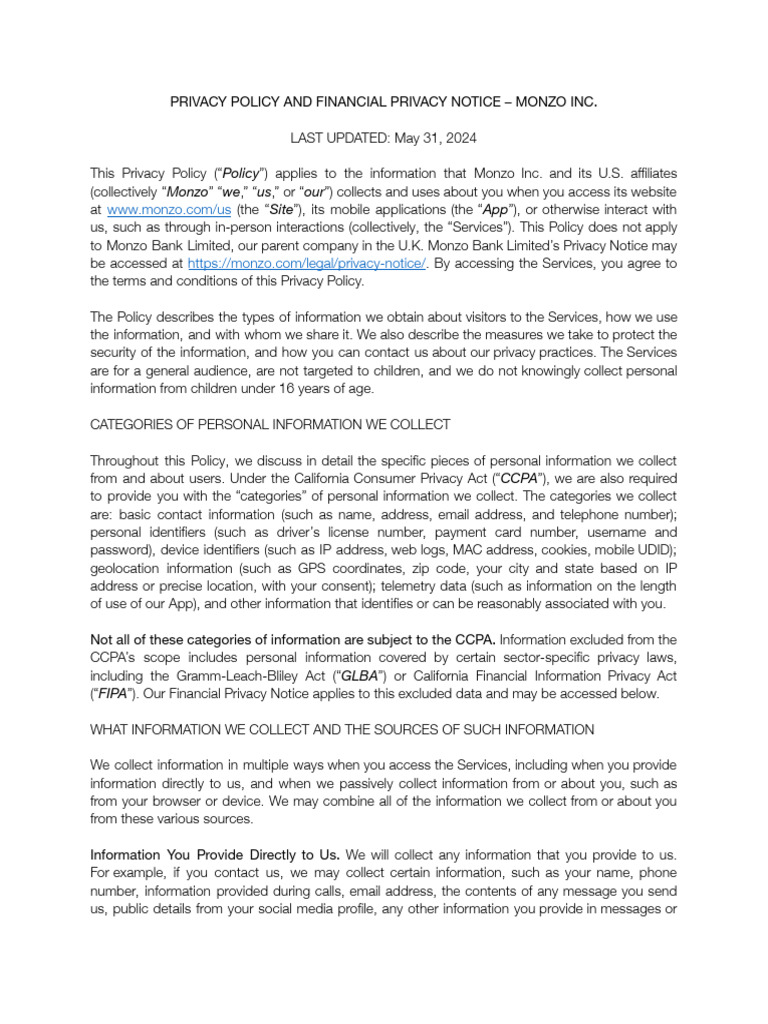 Monzo US Privacy Notice v1.5 | PDF