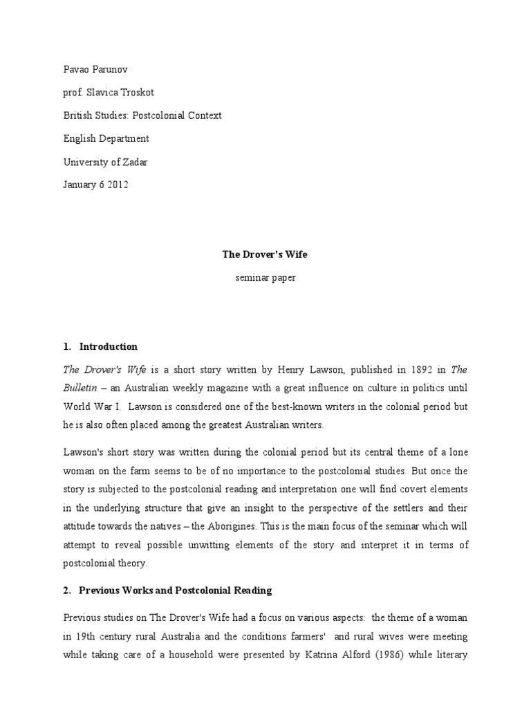 A Postcolonial Analysis of Henry Lawson's Short Story 'The Drover's ...