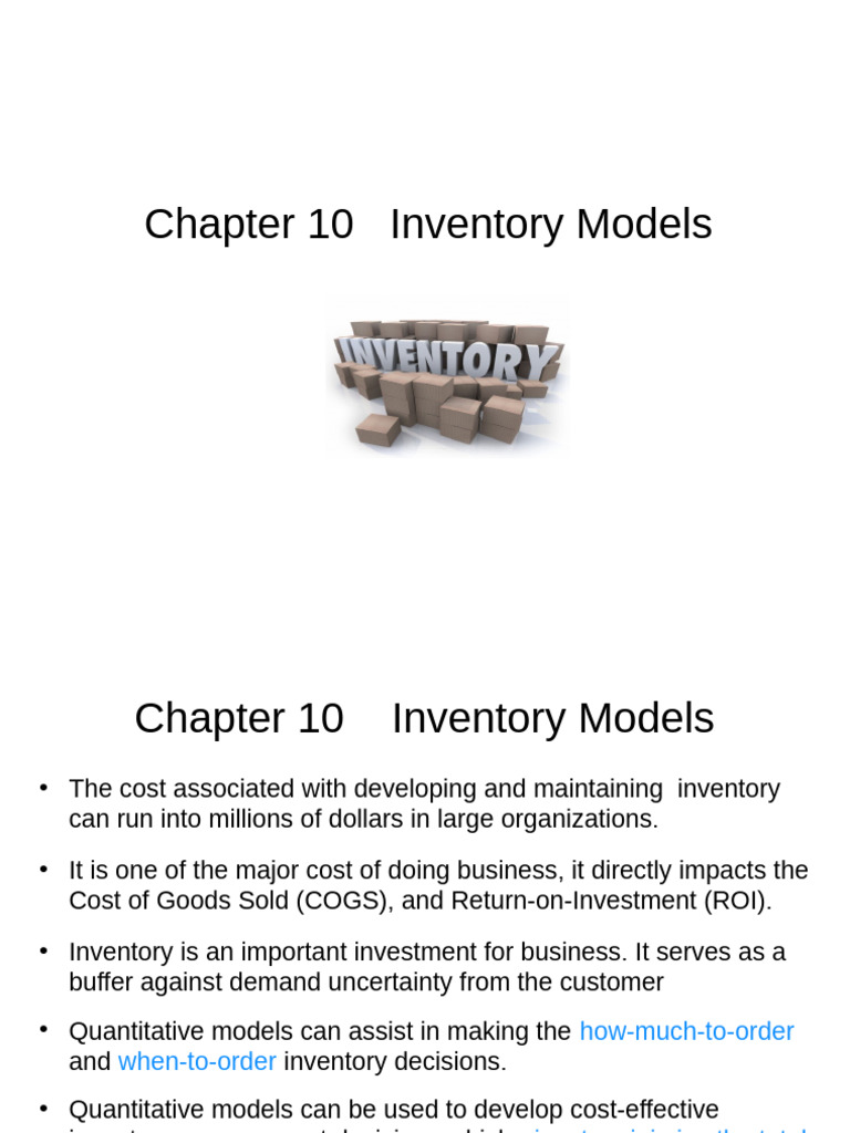 Chapter 10 Inventory Models - Model - 1 and 3 Only | PDF