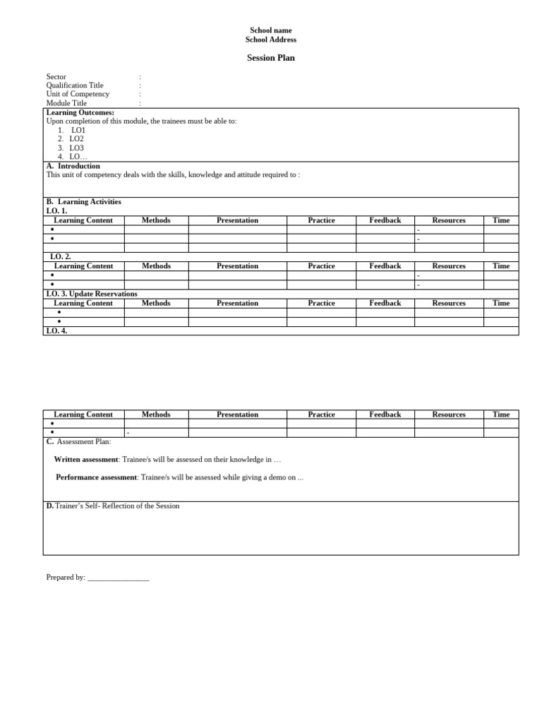 Session Plan Blank Template | PDF