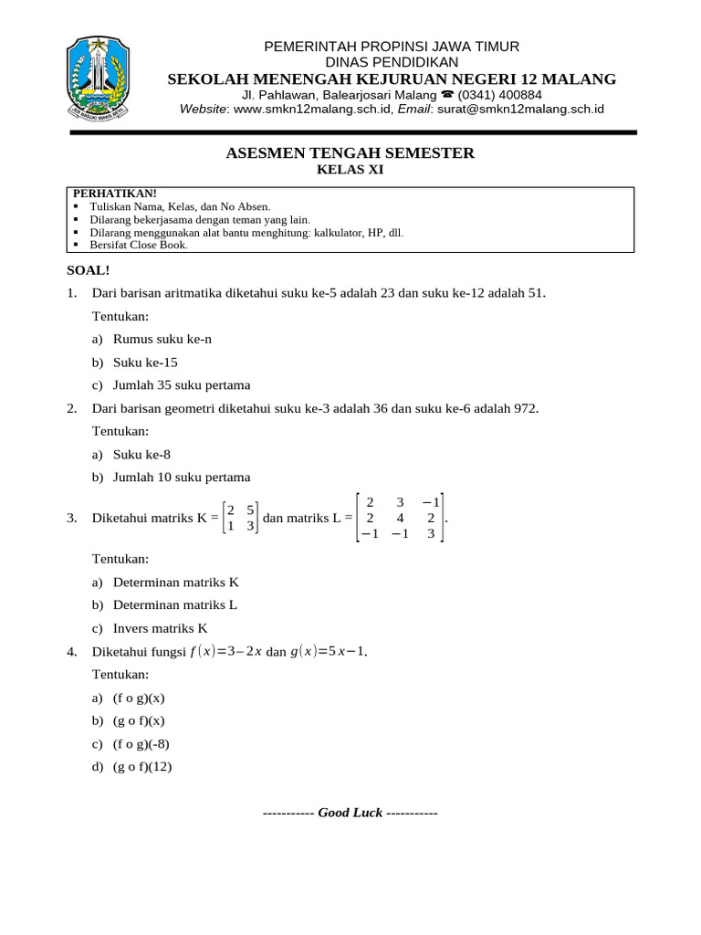 Uts Kelas Xi SMT 1 | PDF